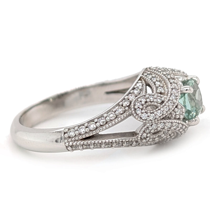 "Nevada Sky" Mint Green Beryl set in 14kt White Antique Style Mounting ...