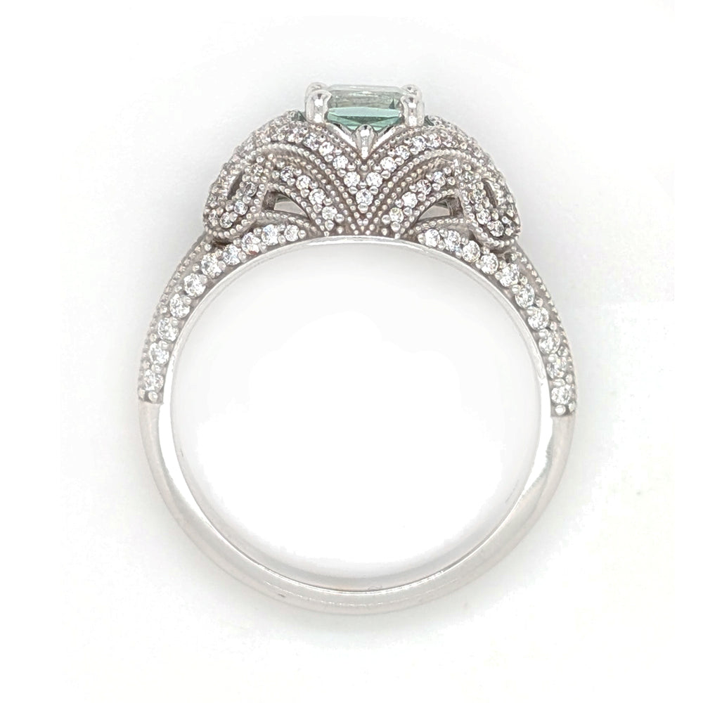 "Nevada Sky" Mint Green Beryl set in 14kt White Antique Style Mounting ...