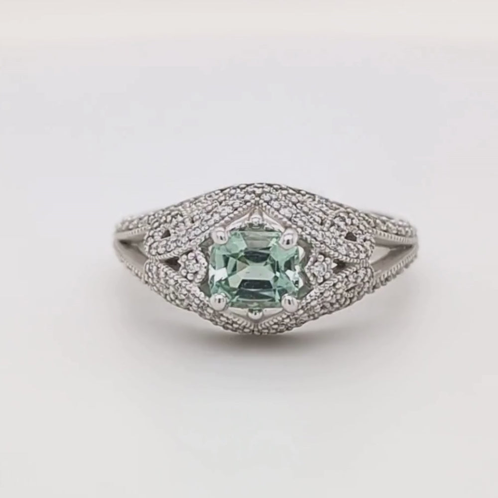 "Nevada Sky" Mint Green Beryl set in 14kt White Antique Style Mounting ...