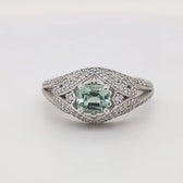"Nevada Sky" Mint Green Beryl set in 14kt White Antique Style Mounting ...