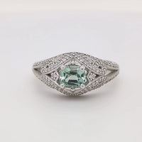 "Nevada Sky" Mint Green Beryl set in 14kt White Antique Style Mounting ...
