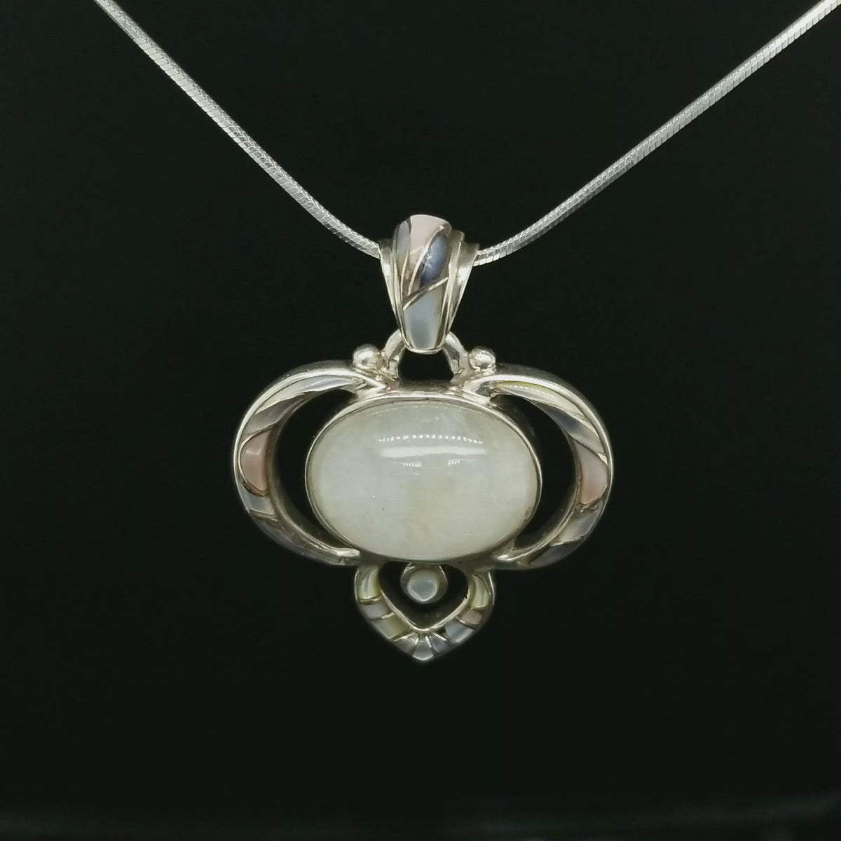 Moonstone Pendant with Shell Inlay in Sterling Silver