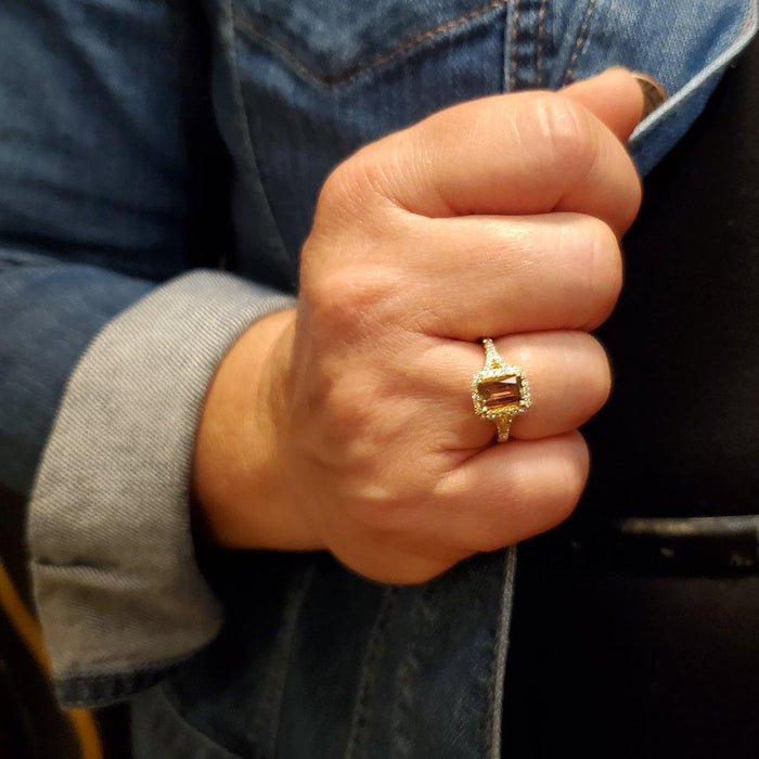 Andalusite and Diamond Halo Ring in 14kt Yellow Gold