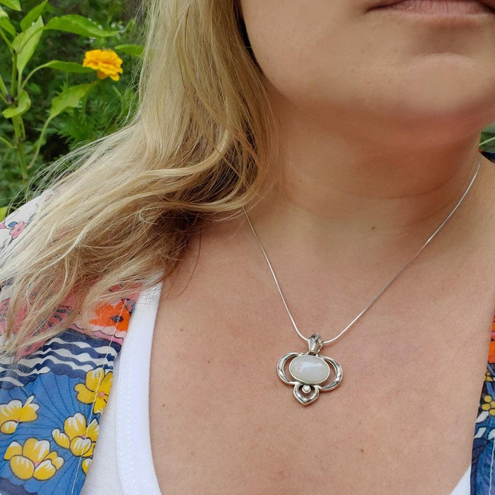Moonstone Pendant with Shell Inlay in Sterling Silver